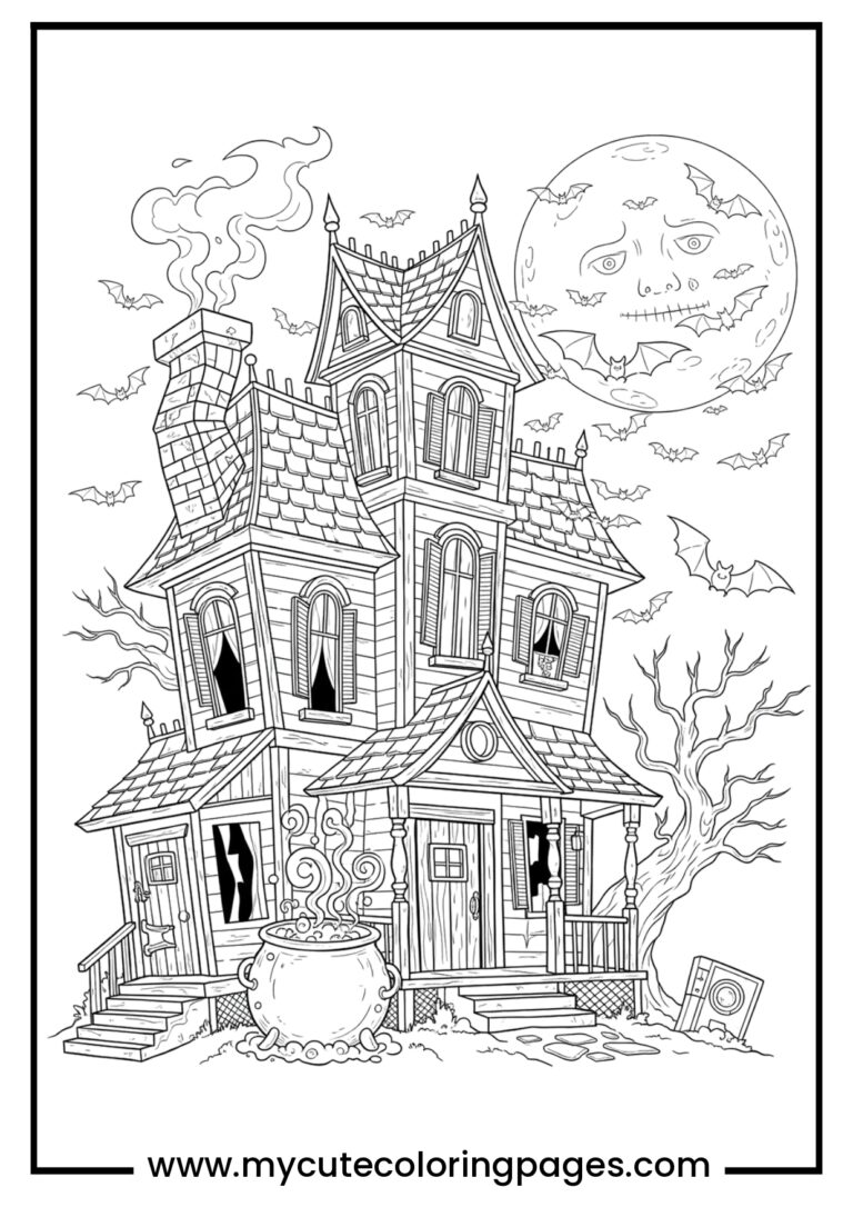 20+ Printable Haunted House Coloring Pages To Brighten Halloween