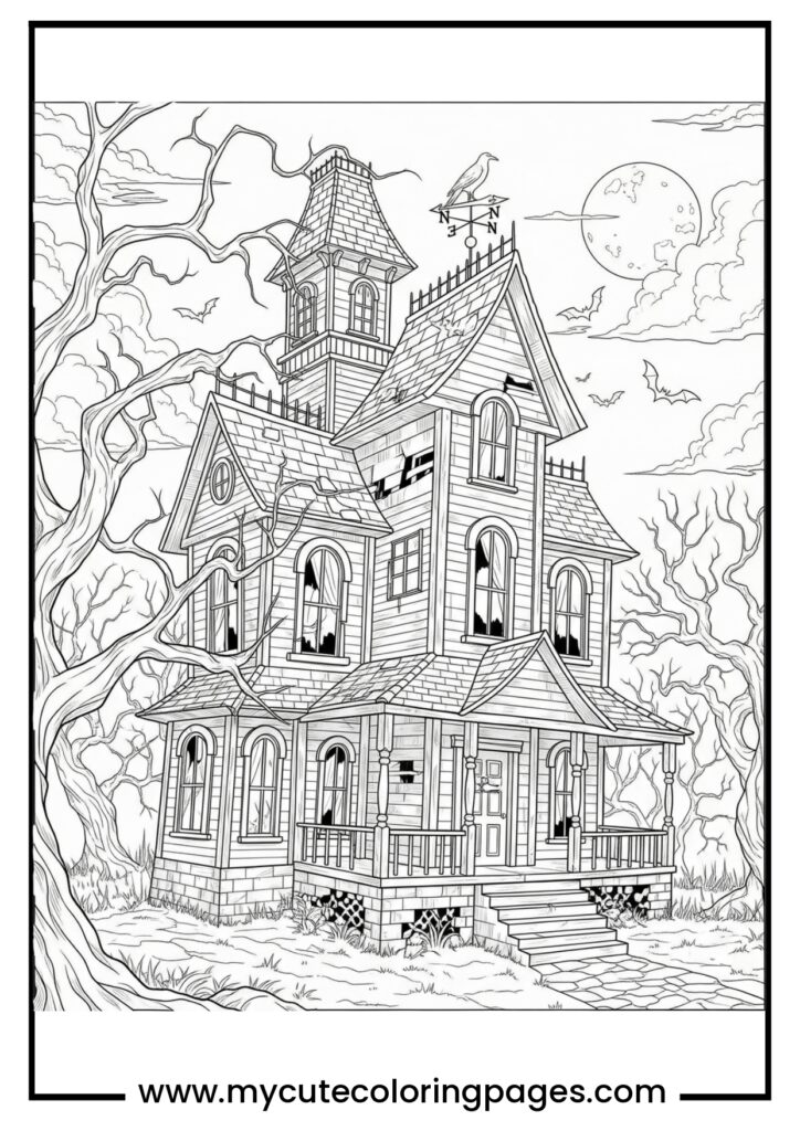 20+ Printable Haunted House Coloring Pages To Brighten Halloween
