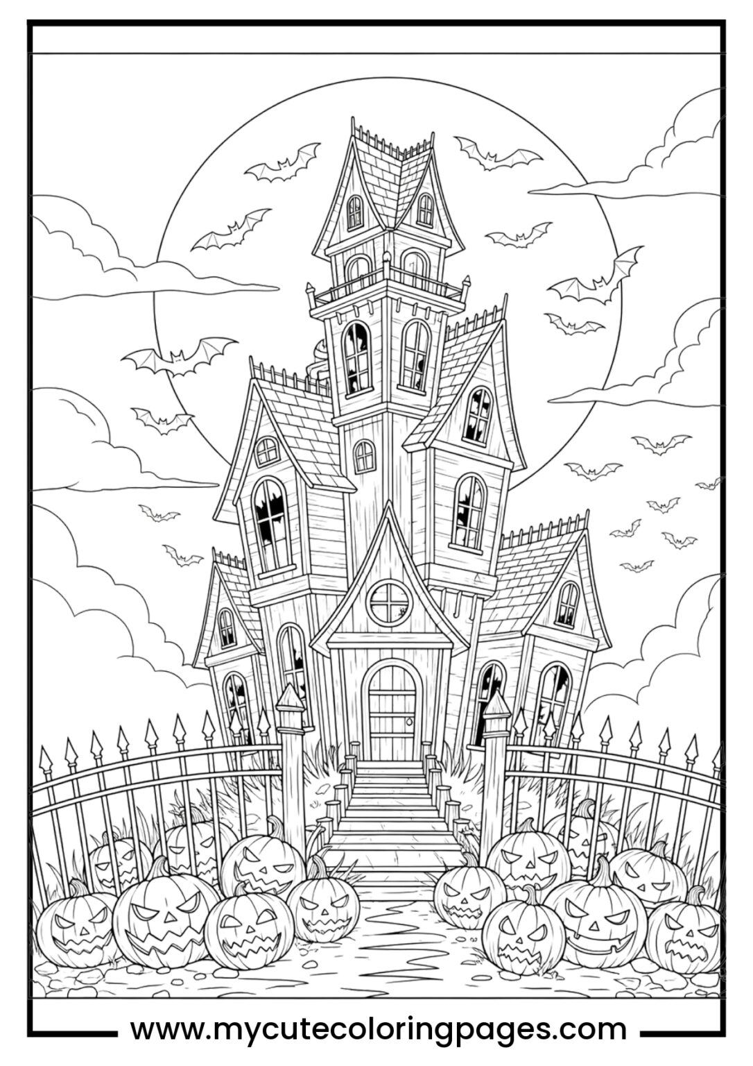 20+ Printable Haunted House Coloring Pages To Brighten Halloween