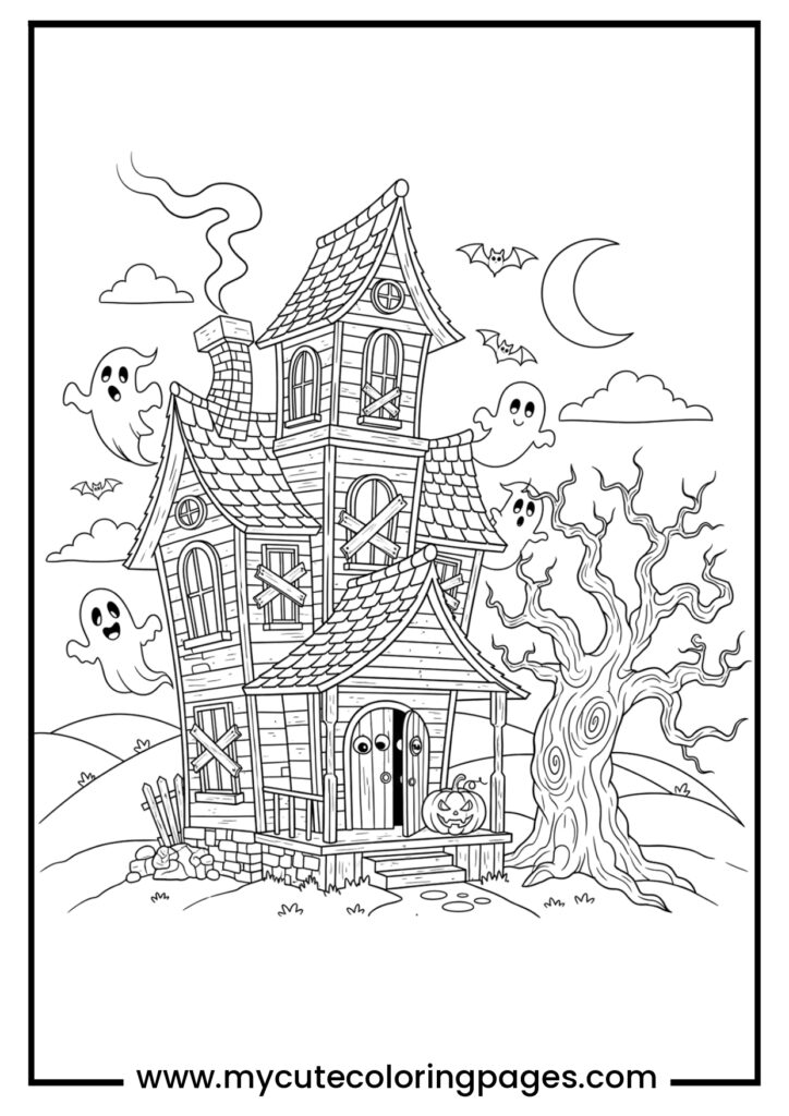 20+ Printable Haunted House Coloring Pages To Brighten Halloween